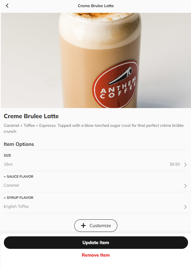 Customizing Items On Cart – joe.coffee
